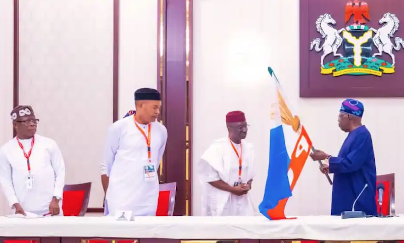 President Tinubu Presents APC Flag To Edo Governorship Candidate, Says ...